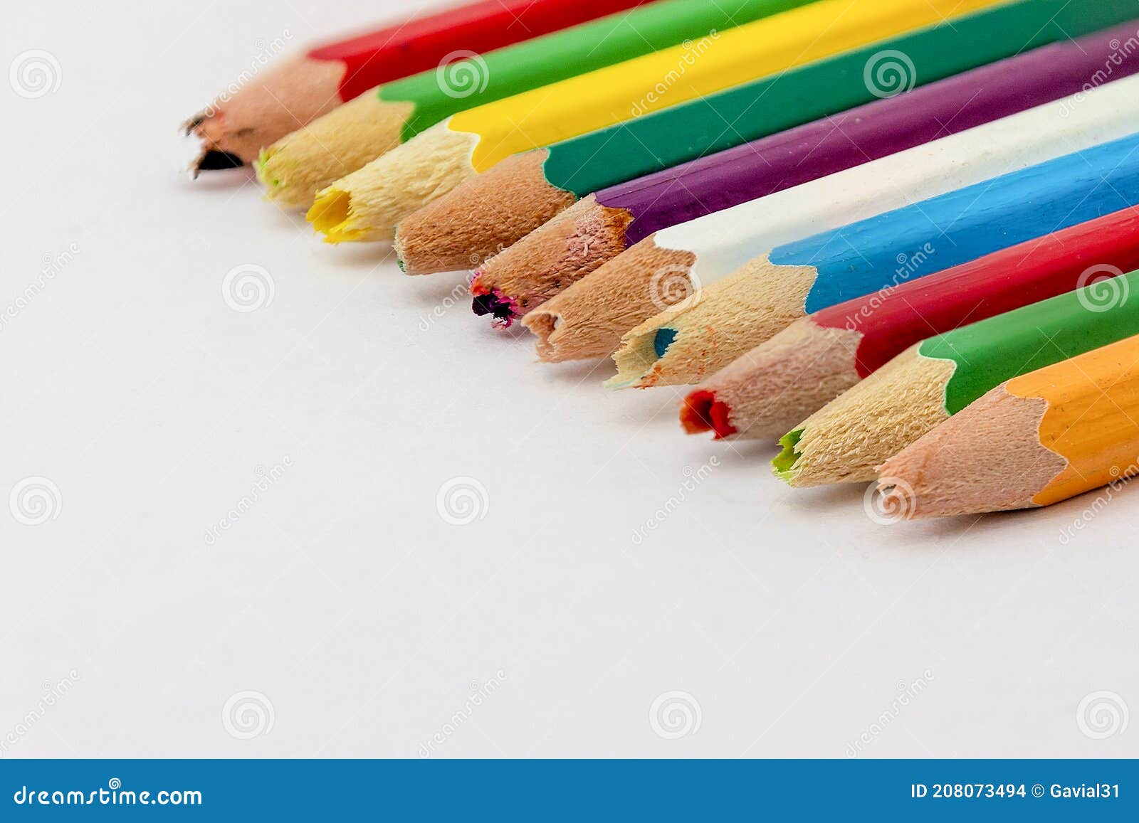 Set of Old Used and Broken Colored Pencils on a White Background. Ugly ...
