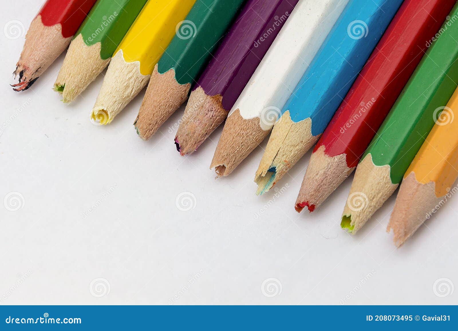 Set of Old Used and Broken Colored Pencils on a White Background. Ugly ...
