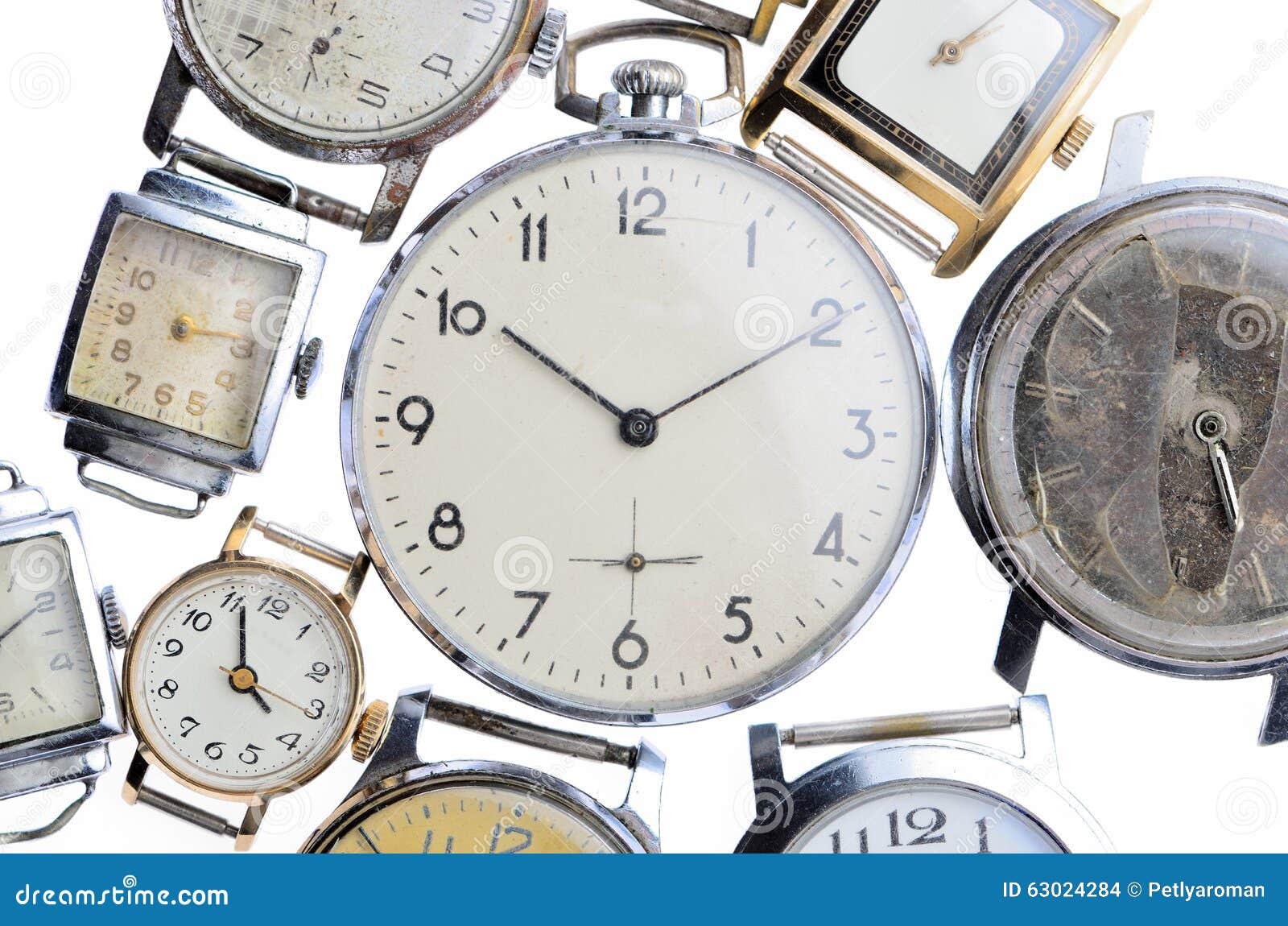 Set of Old Watches Isolated on White Background Stock Photo - Image of ...