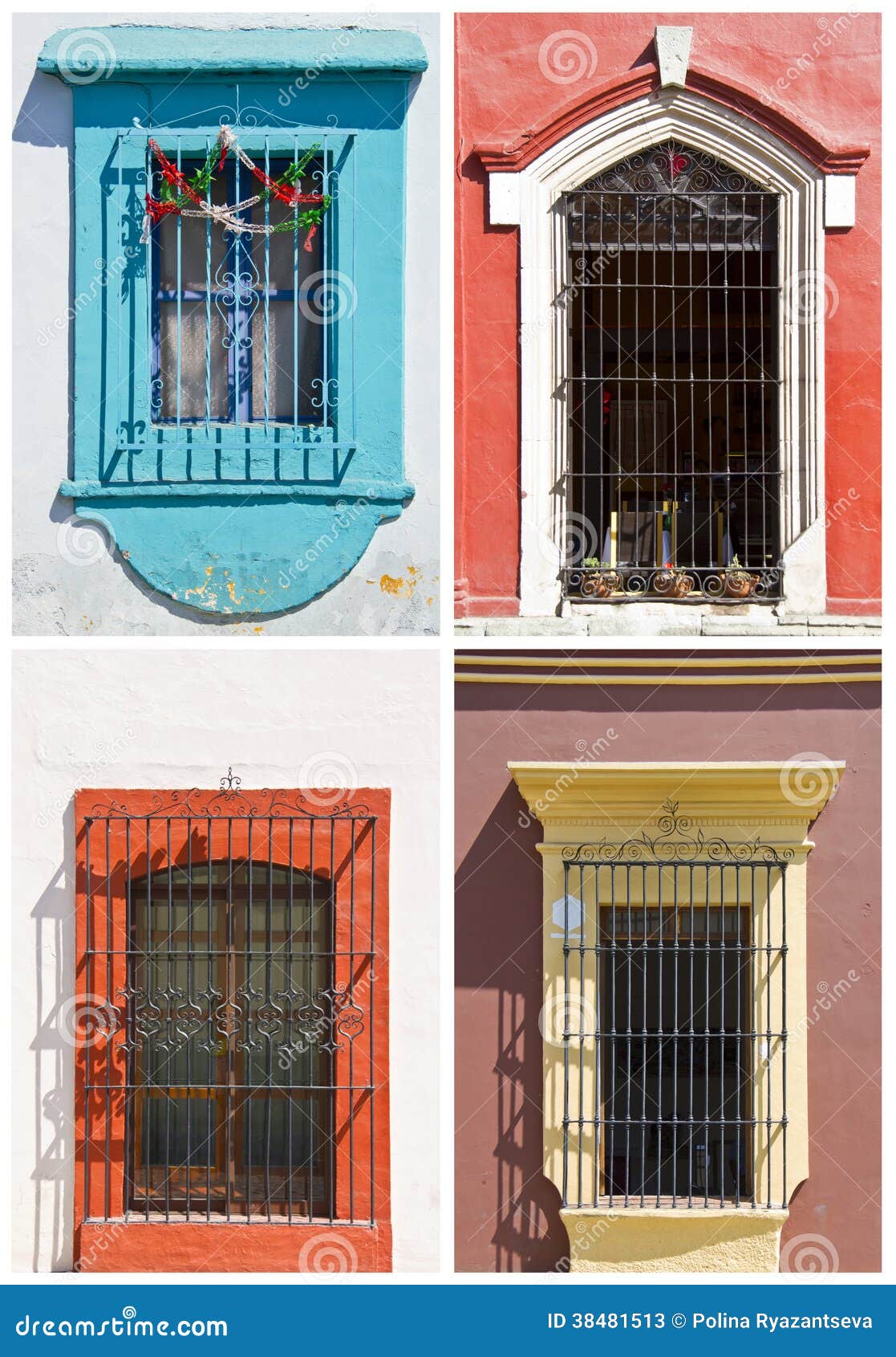 Set of Old Windows in Mexico Stock Image - Image of border, beautiful ...