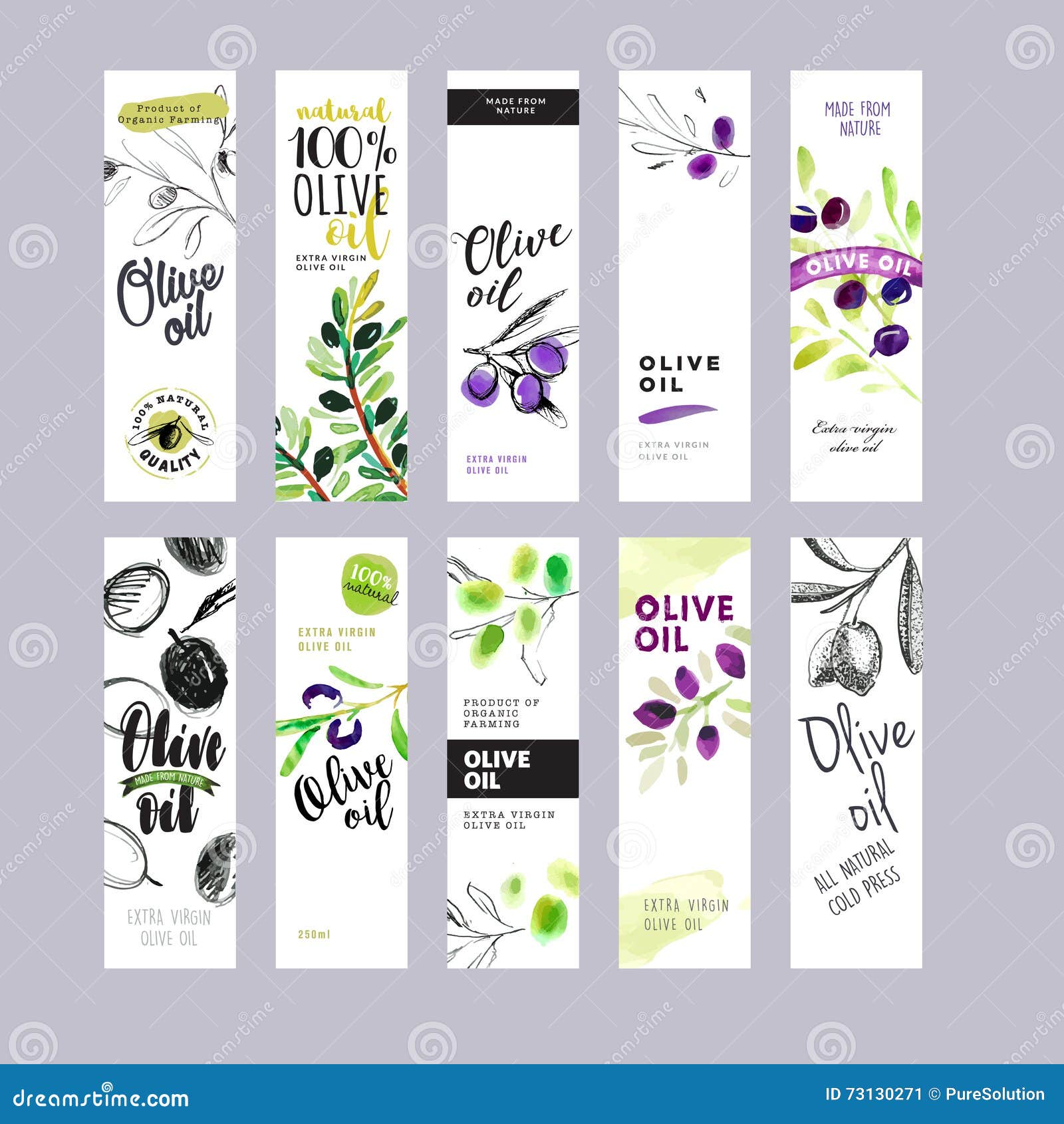 Olive Label Set, Vector Logos Template. Gourmet Premium Food Emblems ...