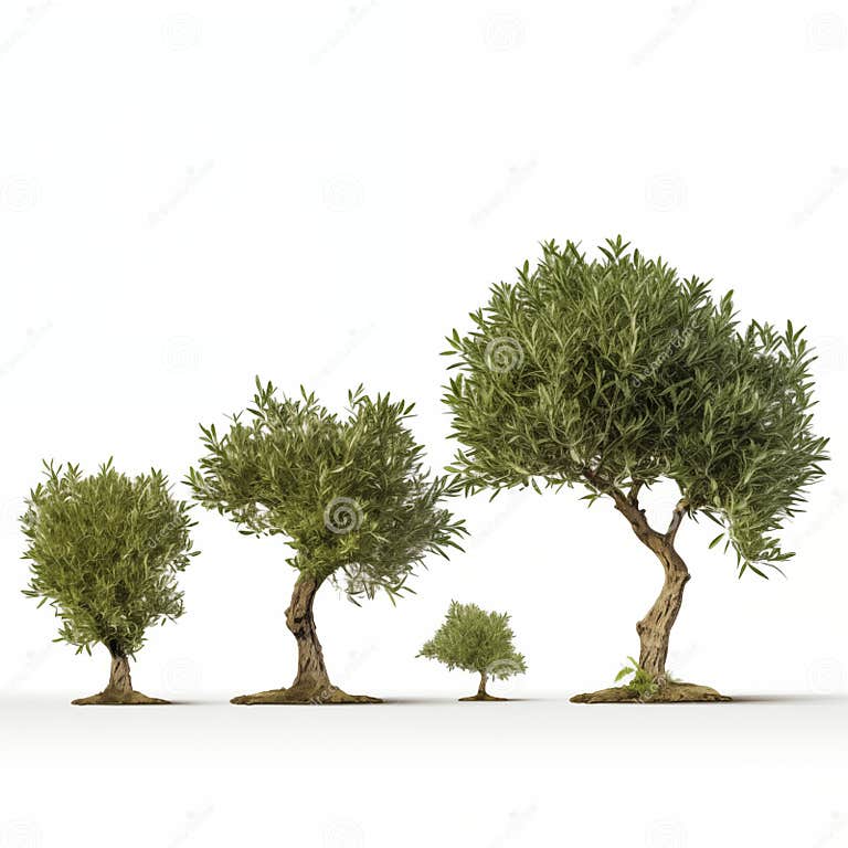 Set of Olive Trees at Different Growth Stages on White Background Stock ...