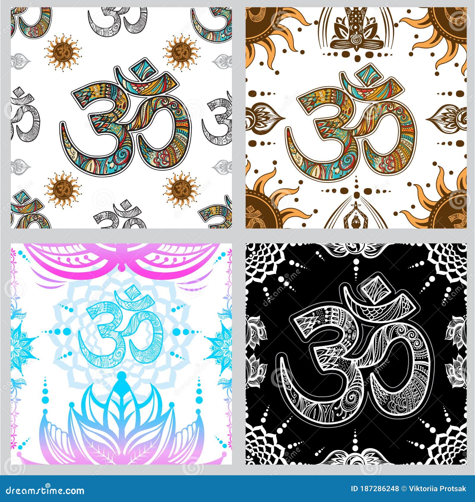 Set of Om Symbol Seamless Pattern Stock Vector - Illustration of sacred ...