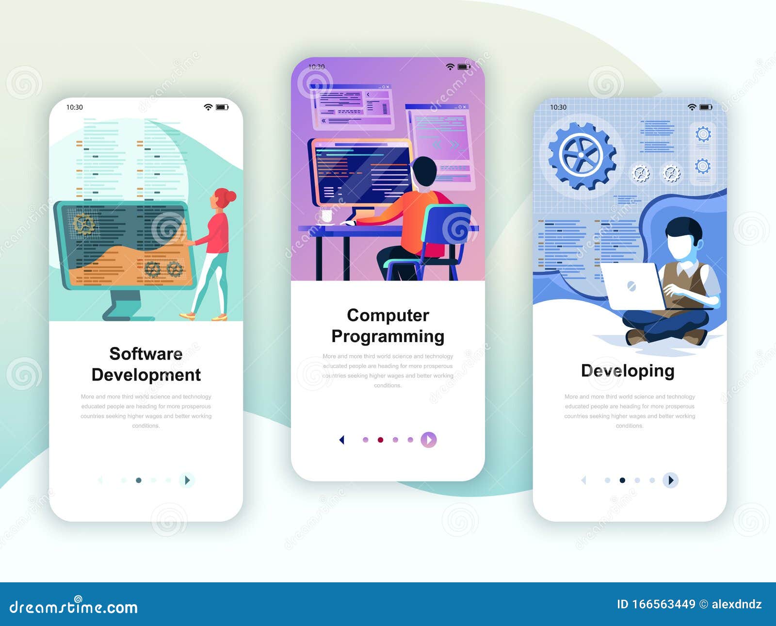 Set of Onboarding Screens User Interface Kit for Development, Programming, Developing, Mobile ...