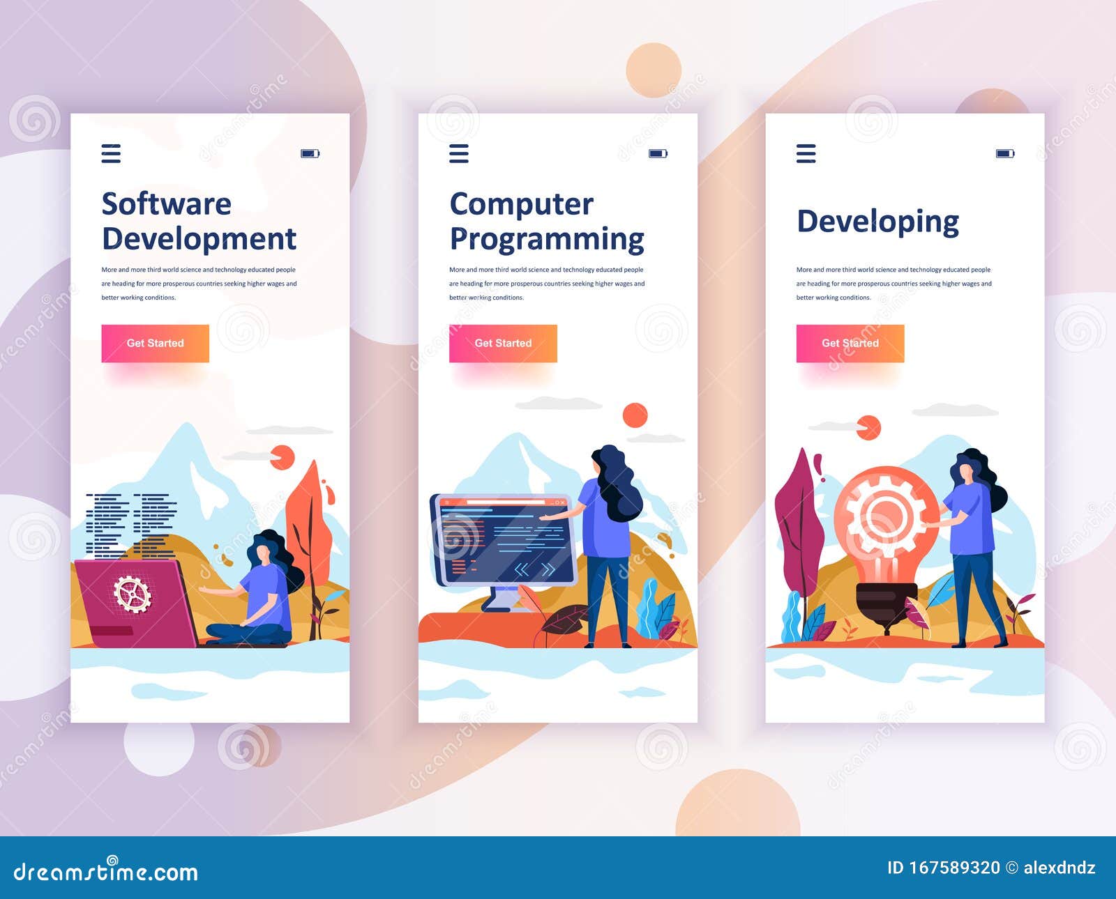 Set of Onboarding Screens User Interface Kit for Development, Programming, Developing, Mobile ...