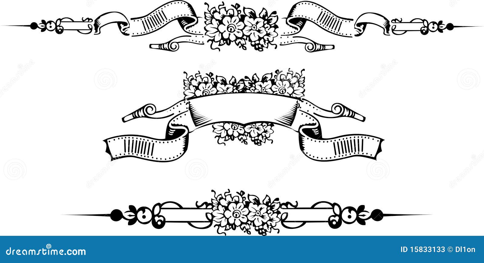 Set Of One Color Ornate Flower Banner Stock Vector - Illustration of ...