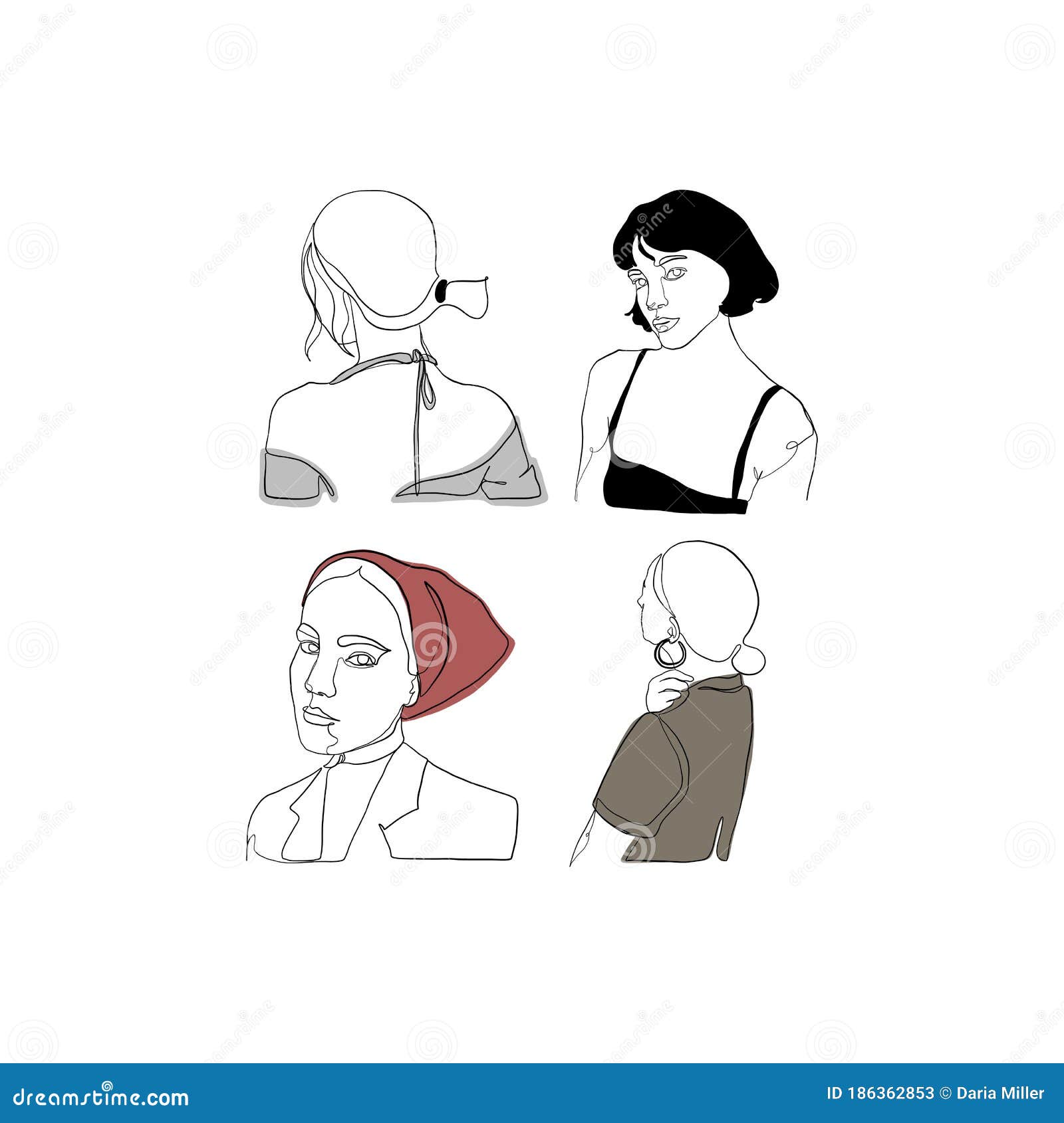Set of One Line Women Portraits. Stock Vector - Illustration of line ...