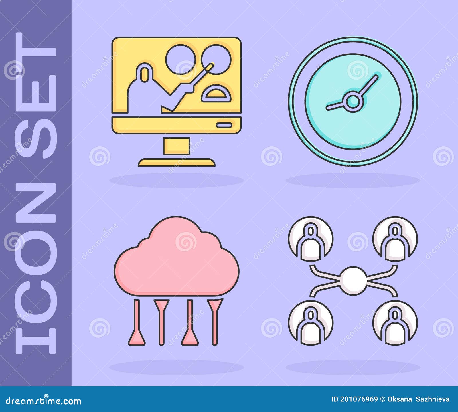 Set Online Class, Online Education, Network Cloud Connection and Clock ...