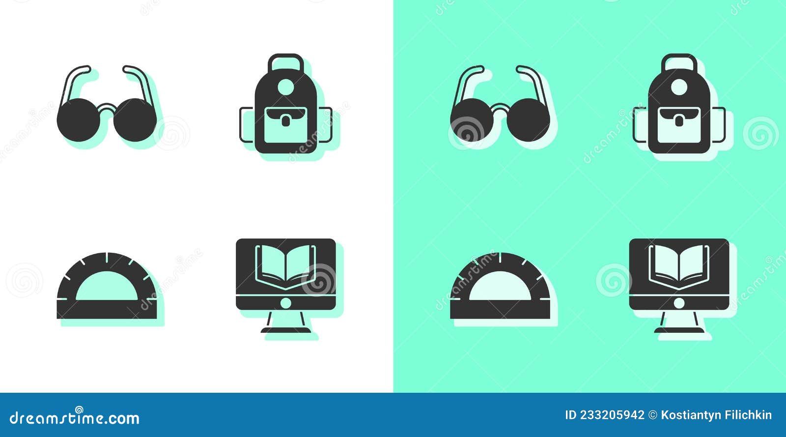Set Online Class, Glasses, Protractor Grid and School Backpack Icon ... Set Online Class, Glasses, Protractor Grid and School Backpack Icon ...