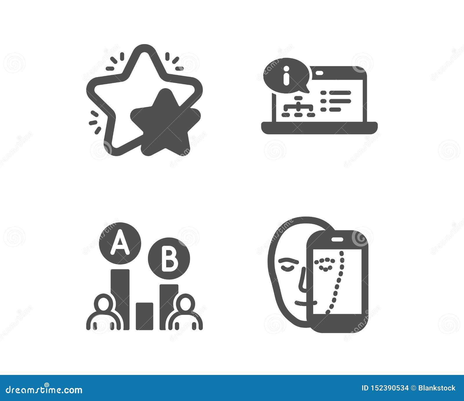 Online Documentation, Star and Ab Testing Icons. Face Biometrics Sign ...