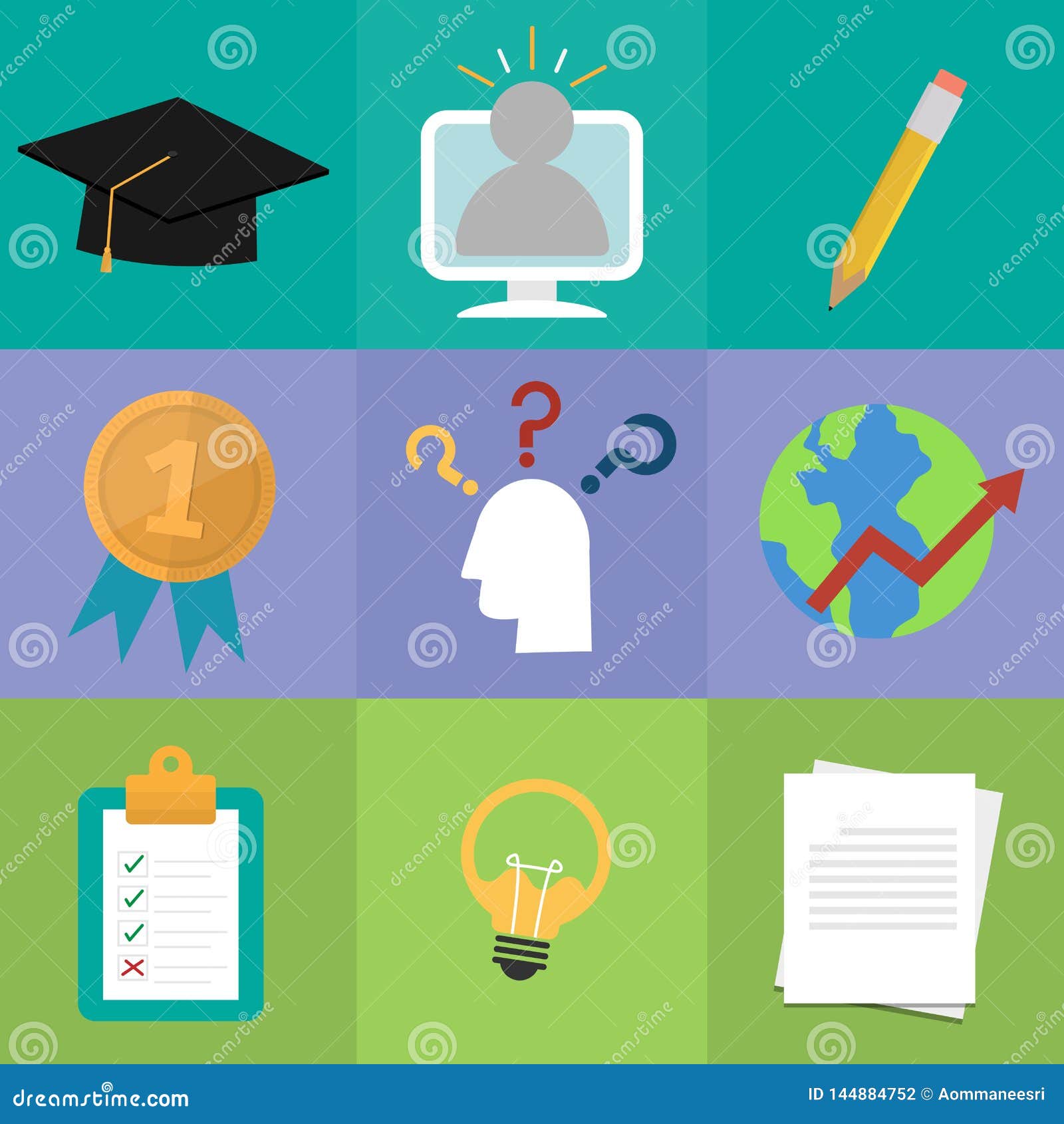 Set of Online Education. Study and Learning Concept Icon Stock Vector ...