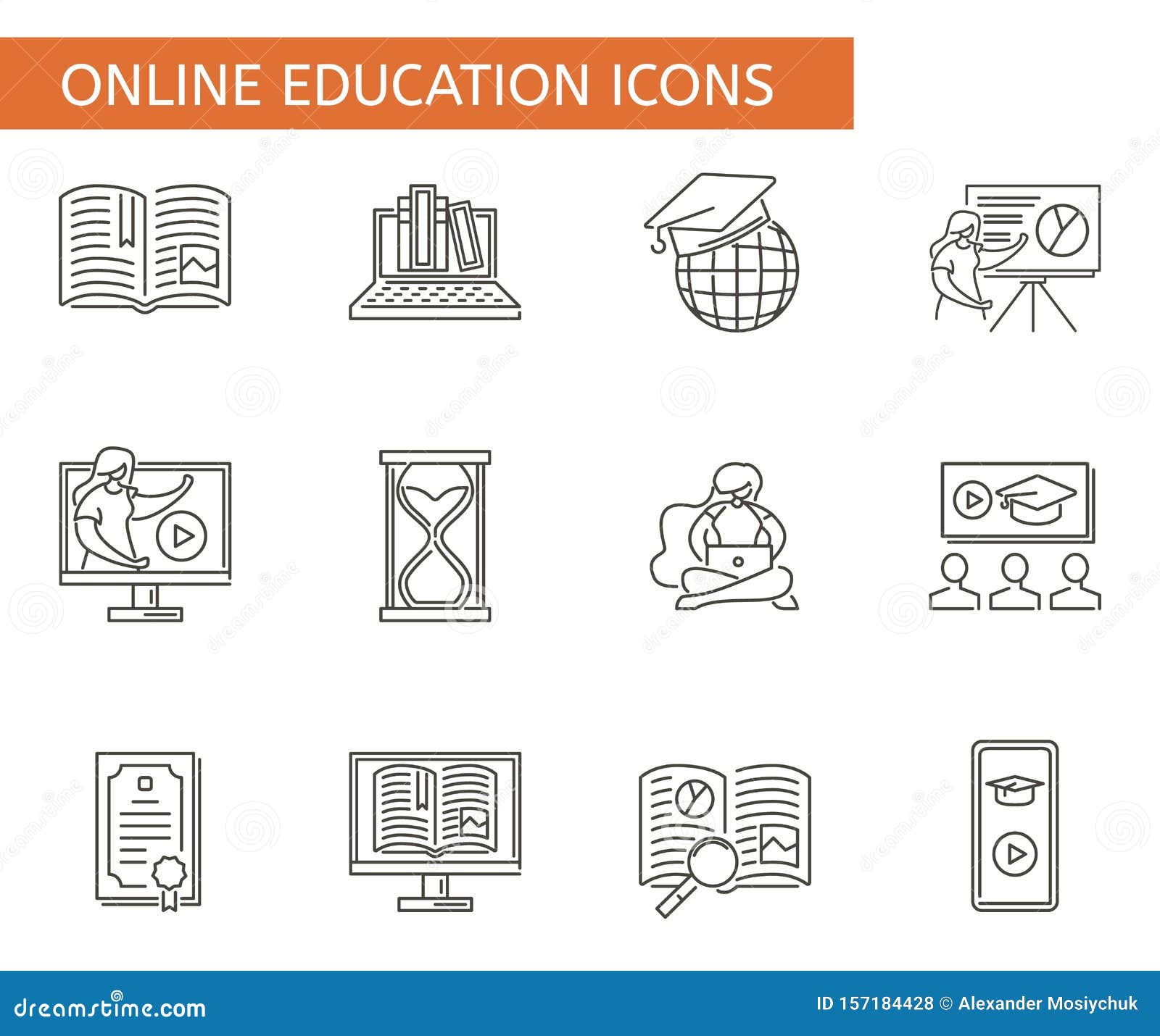 Set Of Online Education Symbols. Collection Of E-learning Icons. Vector ...