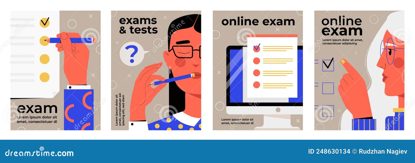 Set of online exam posters stock vector. Illustration of digital ...