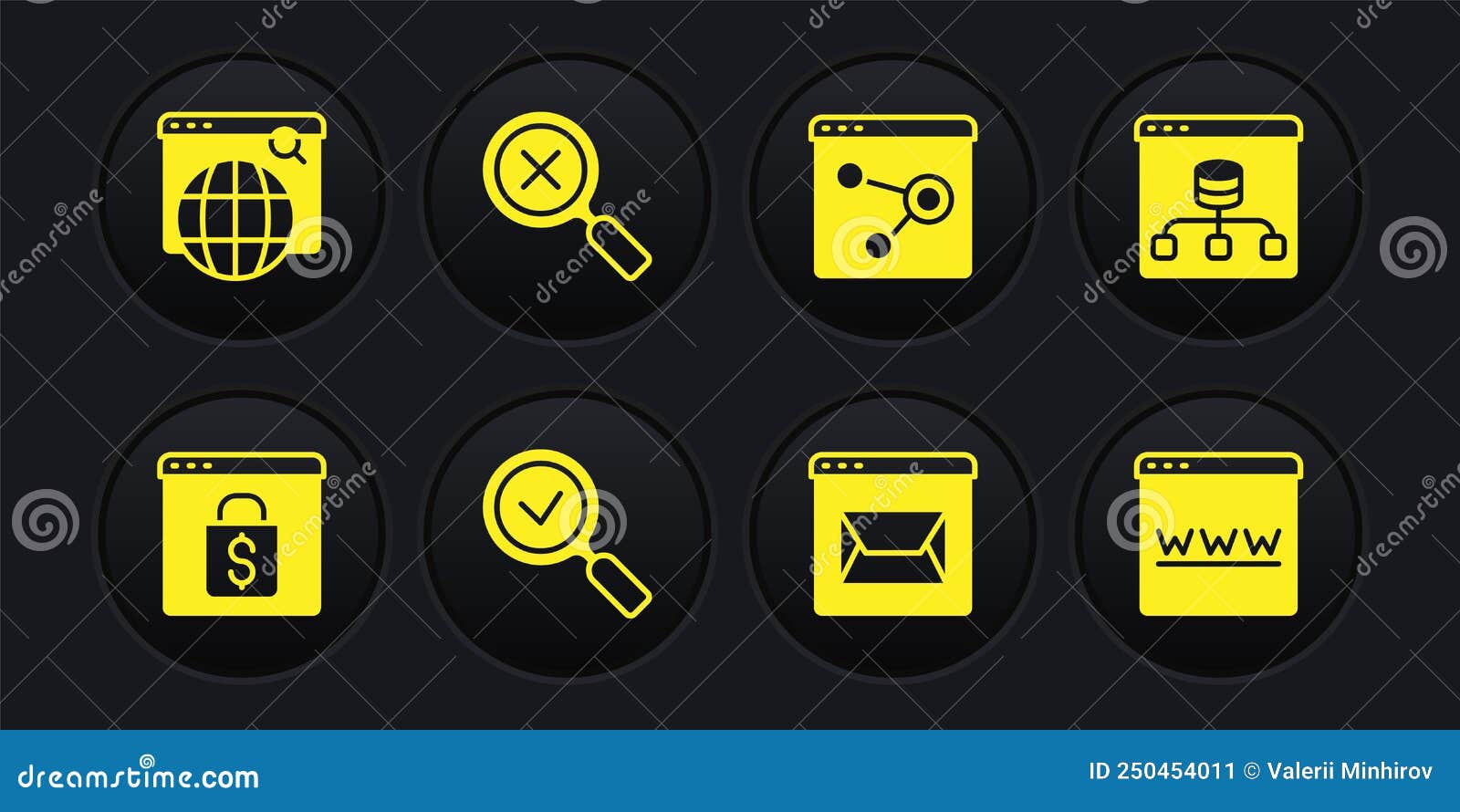 Set Online Shopping on Screen, Server, Data, Magnifying Glass with Check Mark, Website and Mail ...