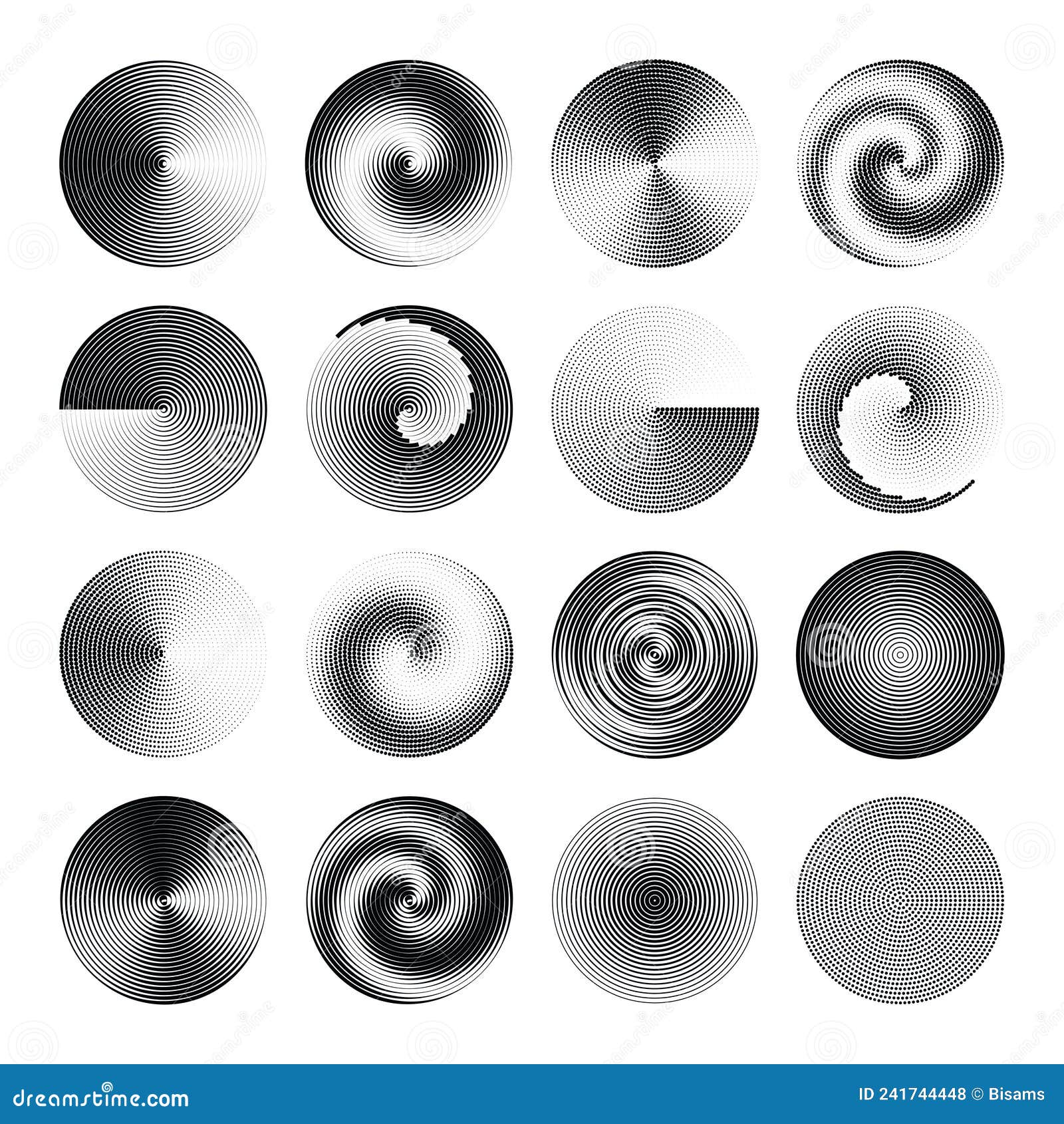 Set of Op Art Circle Design Elements. Optical Geometric Black and White ...