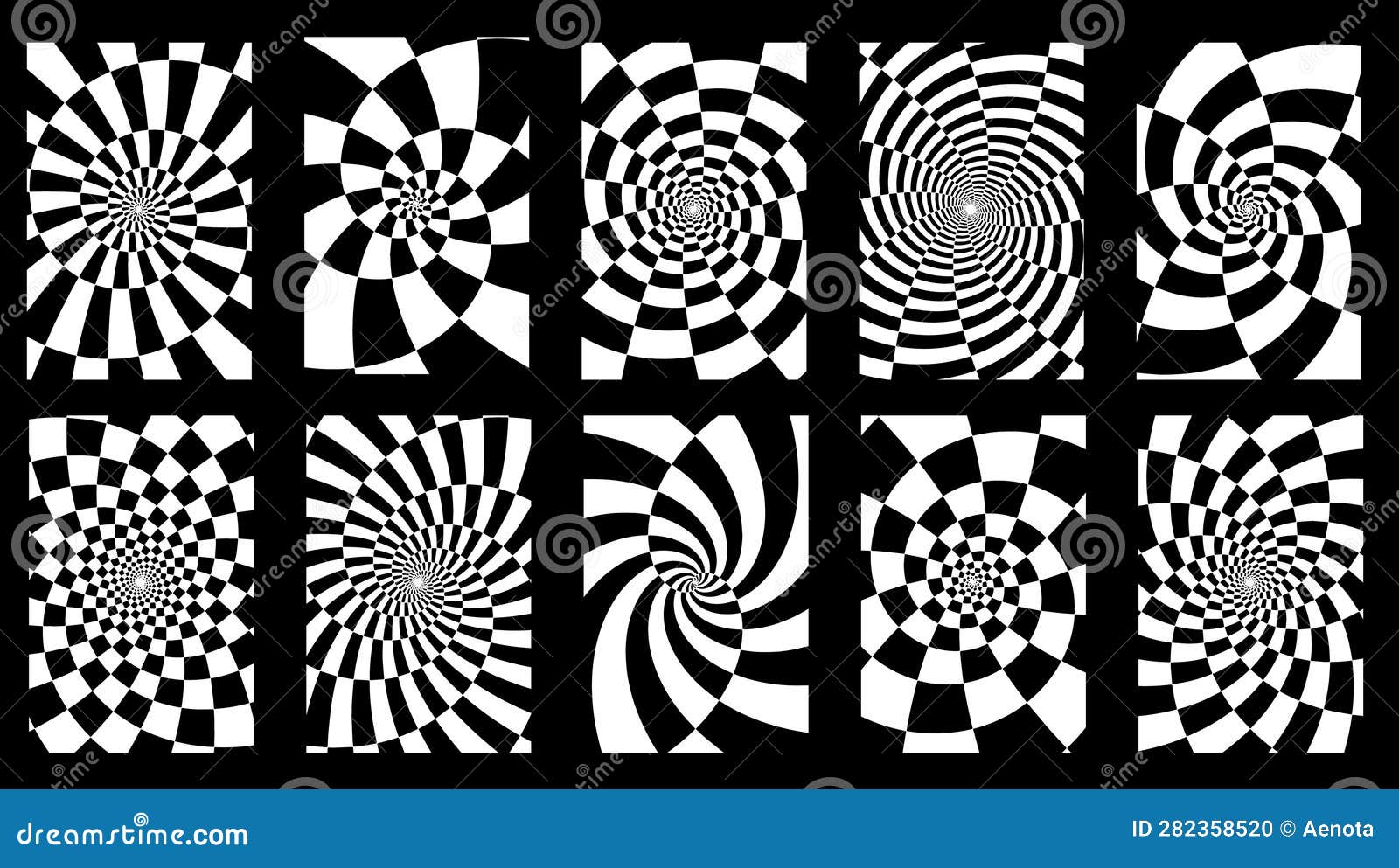 Set Of Opart Logarithmic Black And White Spirals Patterns - Vector ...