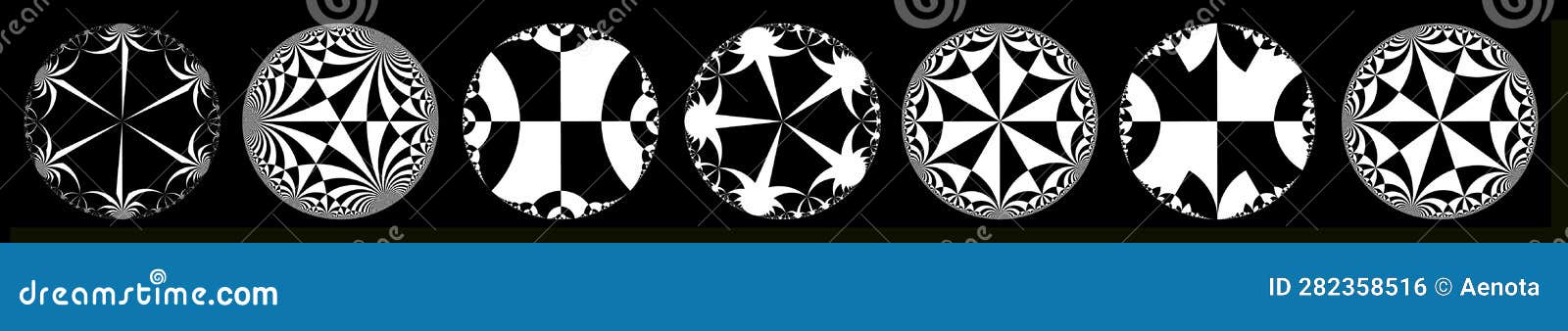 Set Of Opart Recursion Black And White Round Hyperbolic Tessellation ...