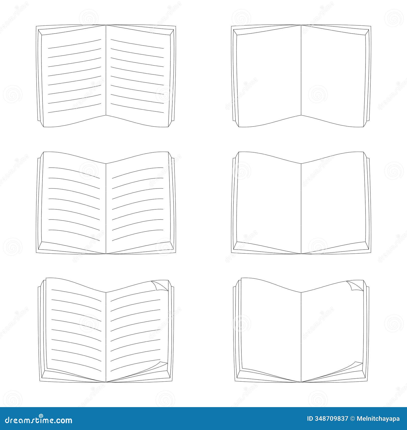 Set of open book drawing stock illustration. Illustration of notebook ...