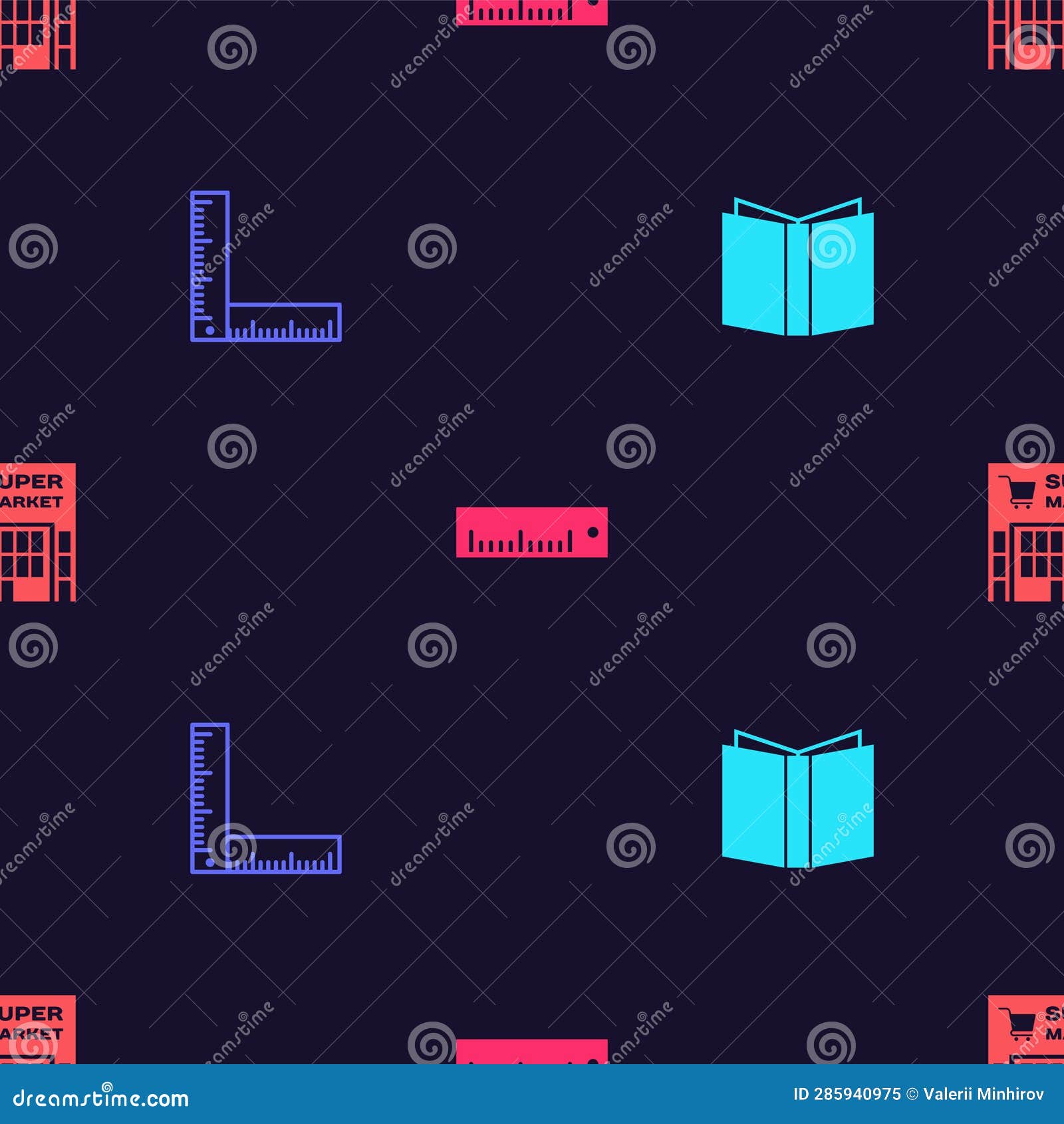 Set Open Book, Folding Ruler, Ruler and Supermarket Building on ...