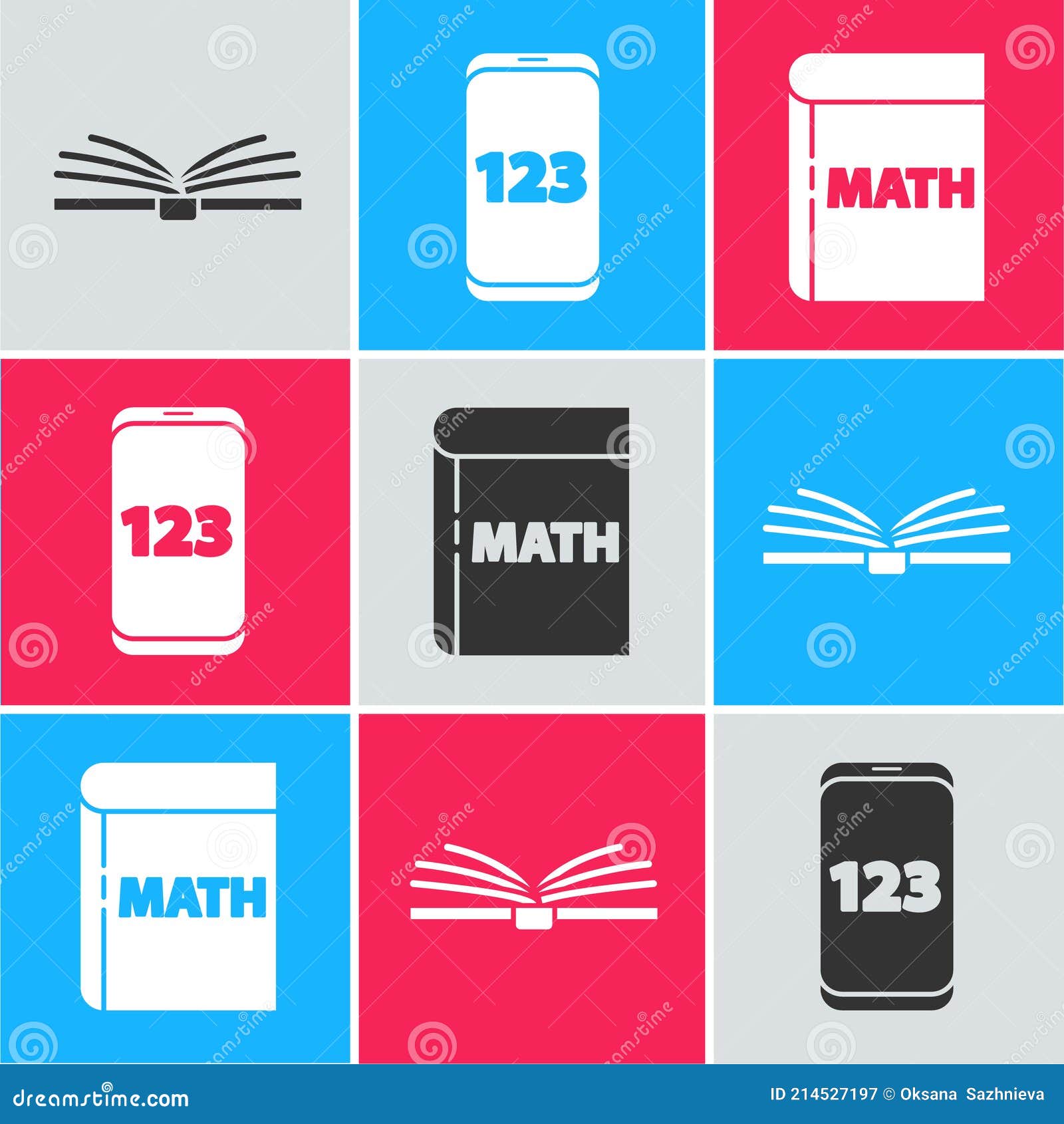 Set Open Book, Mobile Calculator Interface and Book with Word ...