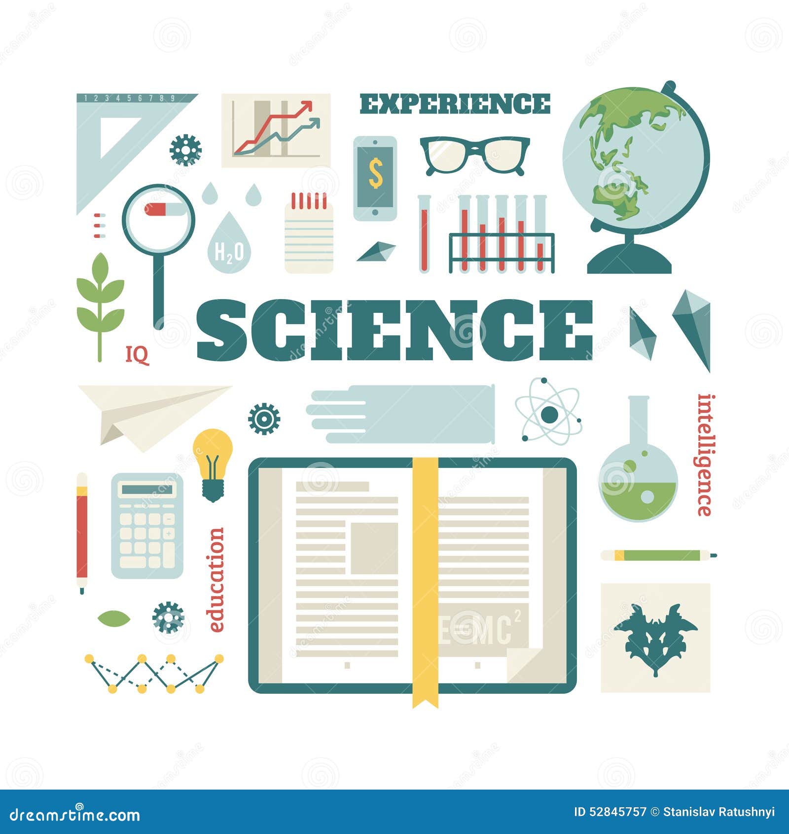 Set Open Book about Science Stock Vector - Illustration of magnifying ...