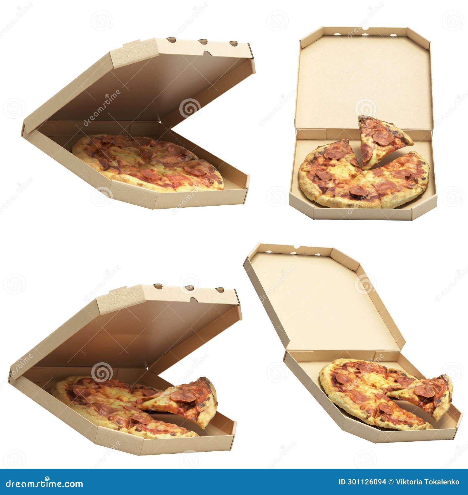 Set of Open Boxes with Pizza Different Views 3d Render on White ...