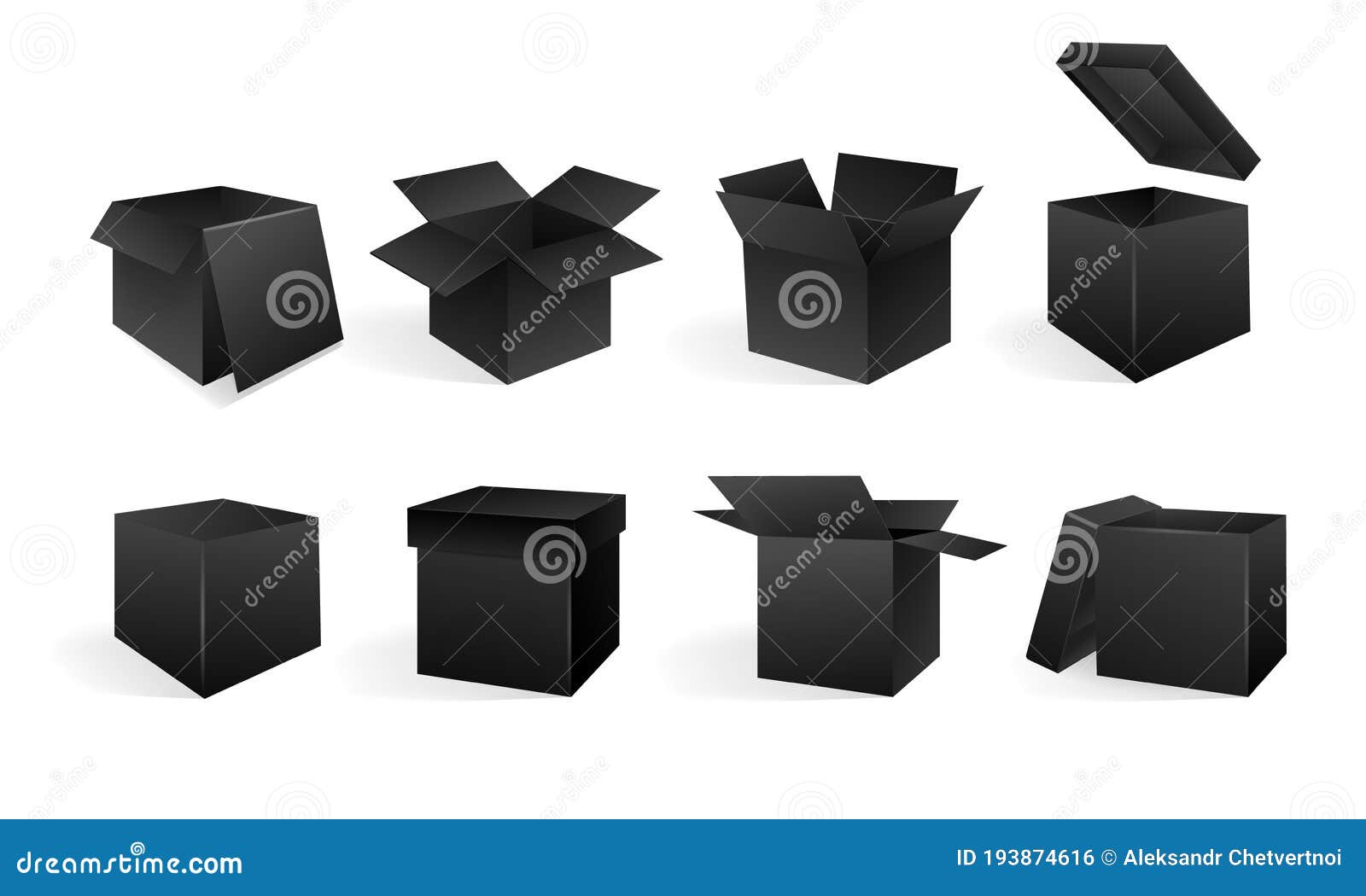A Set of Open and Closed Boxes in Different Angles. Isometry in ...