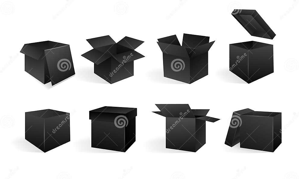 A Set of Open and Closed Boxes in Different Angles. Isometry in ...
