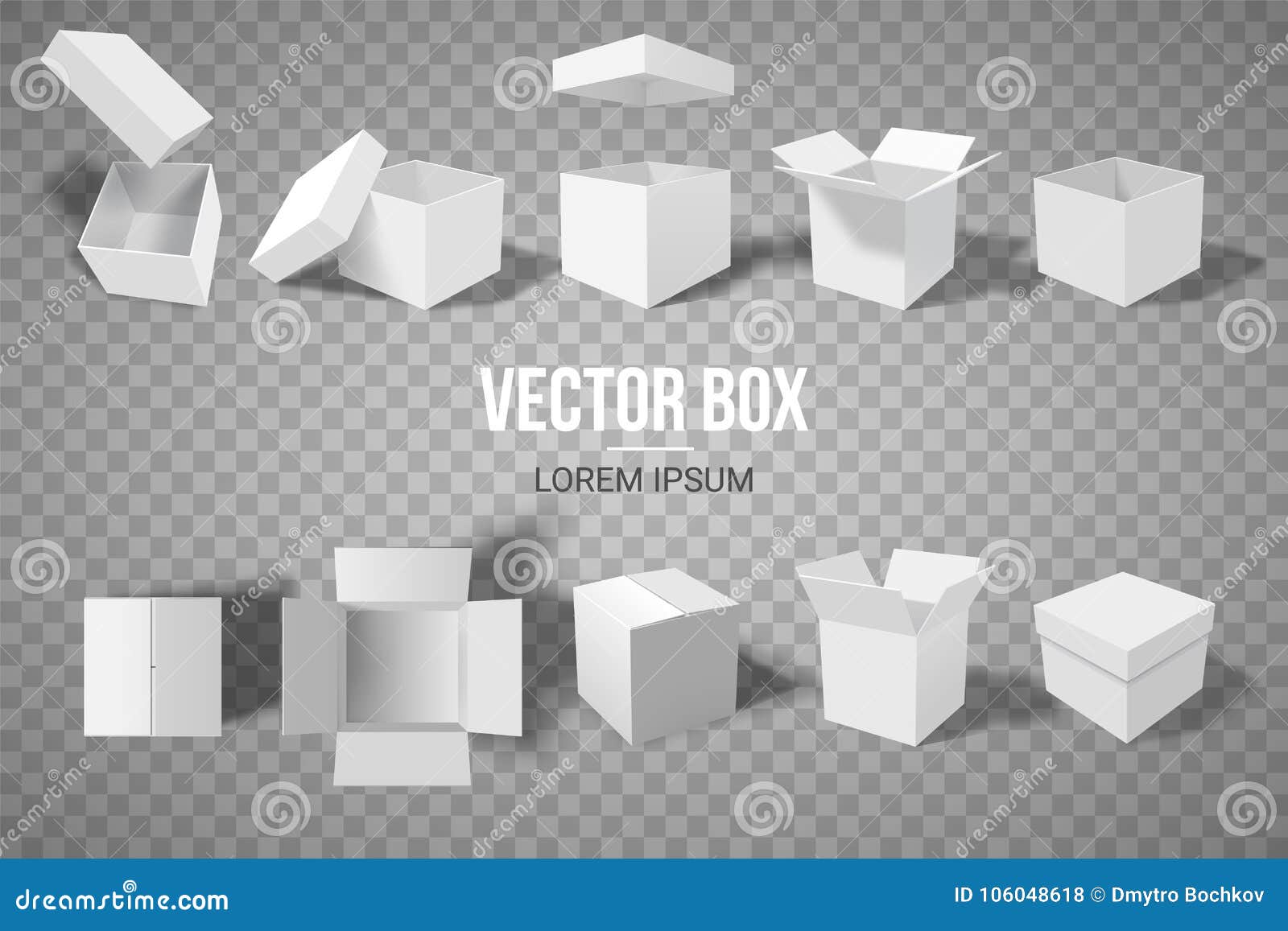 A Set of Open and Closed Boxes in Different Angles. Isometry in ...