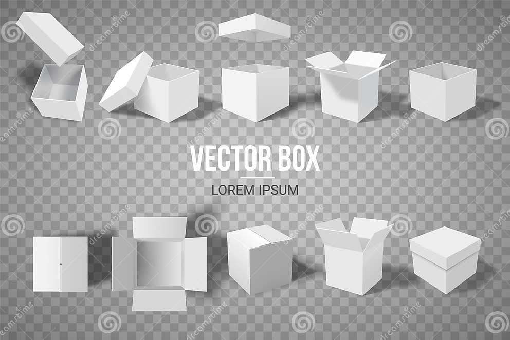 A Set of Open and Closed Boxes in Different Angles. Isometry in ...