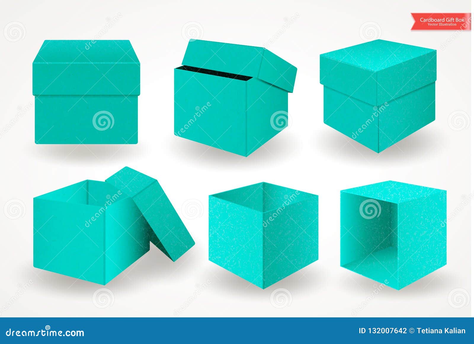 Set of Open and Closed Cardboard Green Blue Boxes with Lids or Covers ...