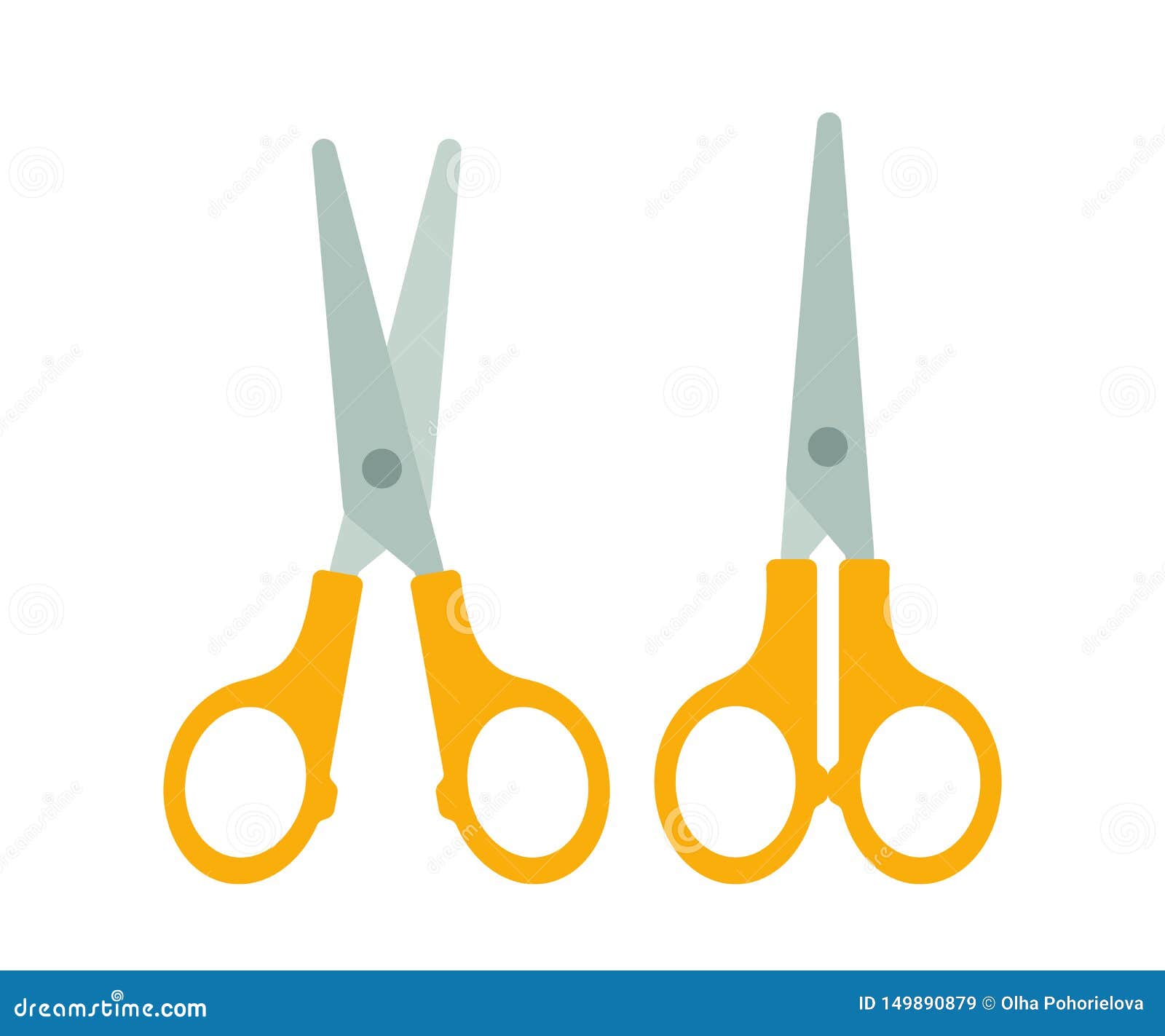 Set of Open and Closed Scissors with a Yellow Handle. Flat Vector ...
