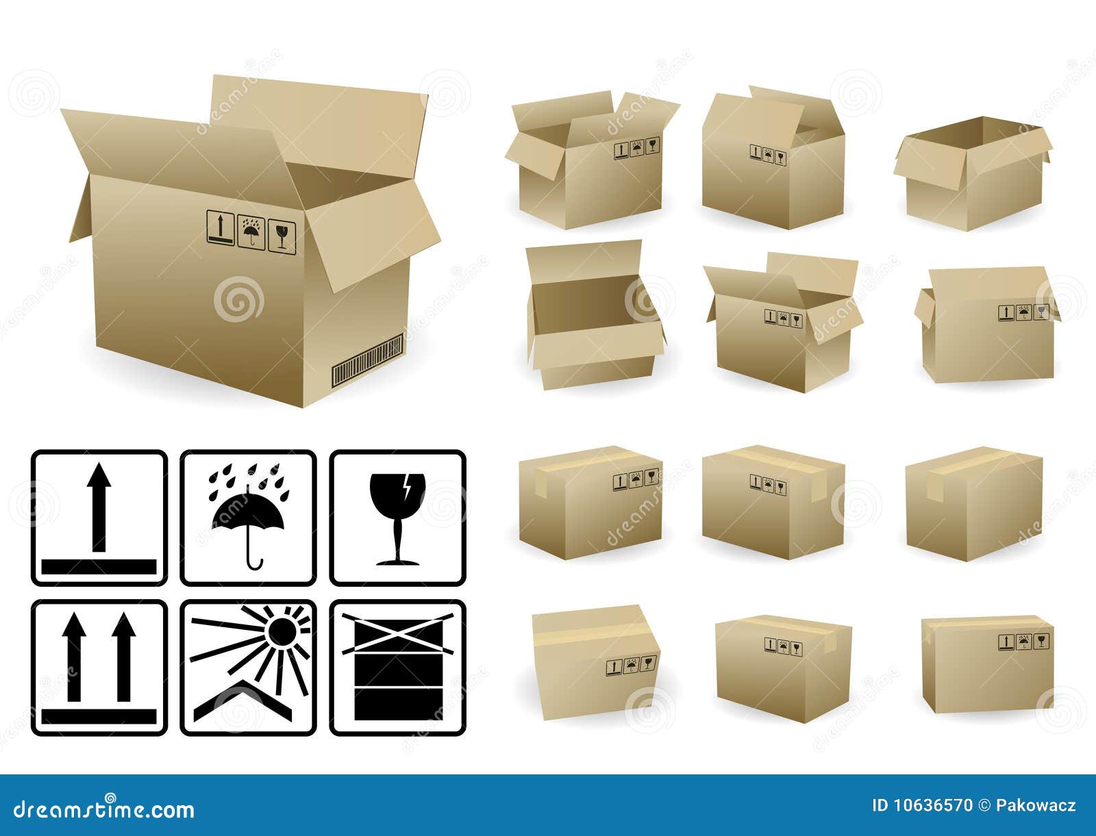 Set of Open and Closed Shipping Box Stock Vector - Illustration of ...