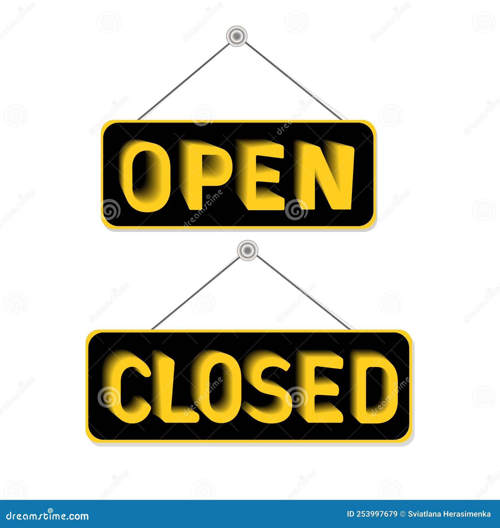 Set of Open and Closed Signs. Signs with Rope on a White Background ...