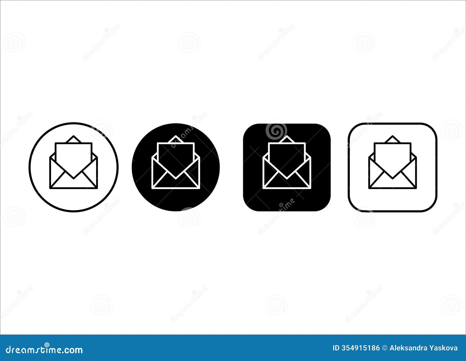 Set of Open Email Envelope with Letter Inside Icons. Email Symbols ...