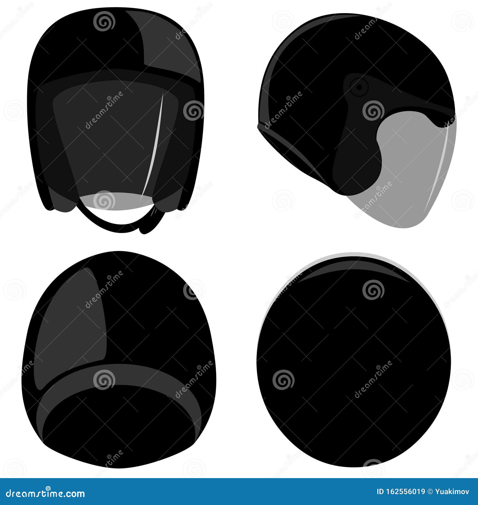 Set Of Open Face 3/4 Motorcycle Helmets With Visor Side, Top, Back ...