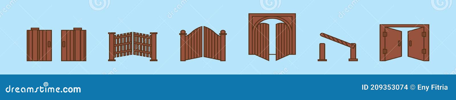 Set of Open Gate Cartoon Icon Design Template with Various Models ...