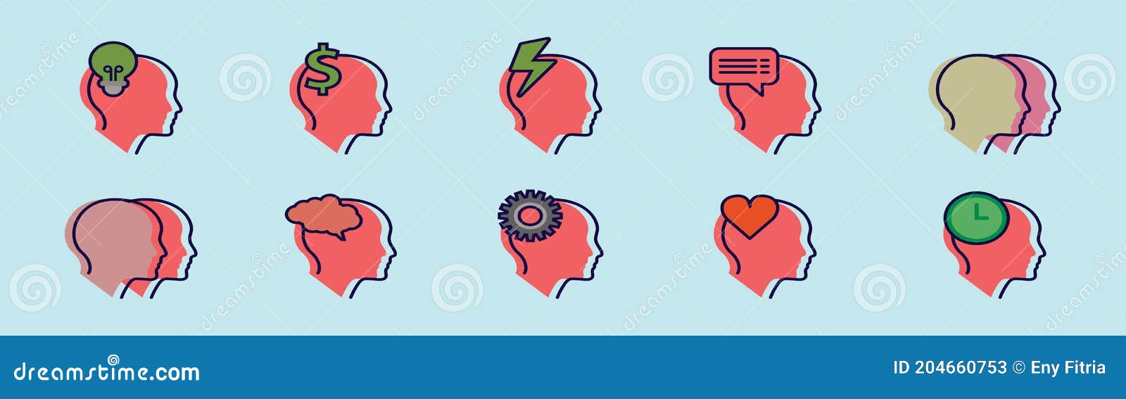Set of Open Mind Cartoon Icon Design Template with Various Models ...