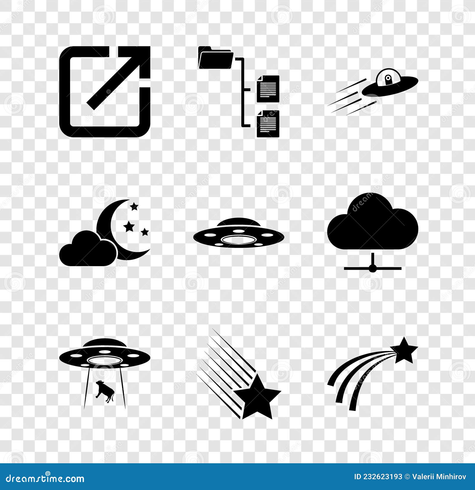 Set Open in New Window, Folder Tree, UFO Flying Spaceship and Alien ...