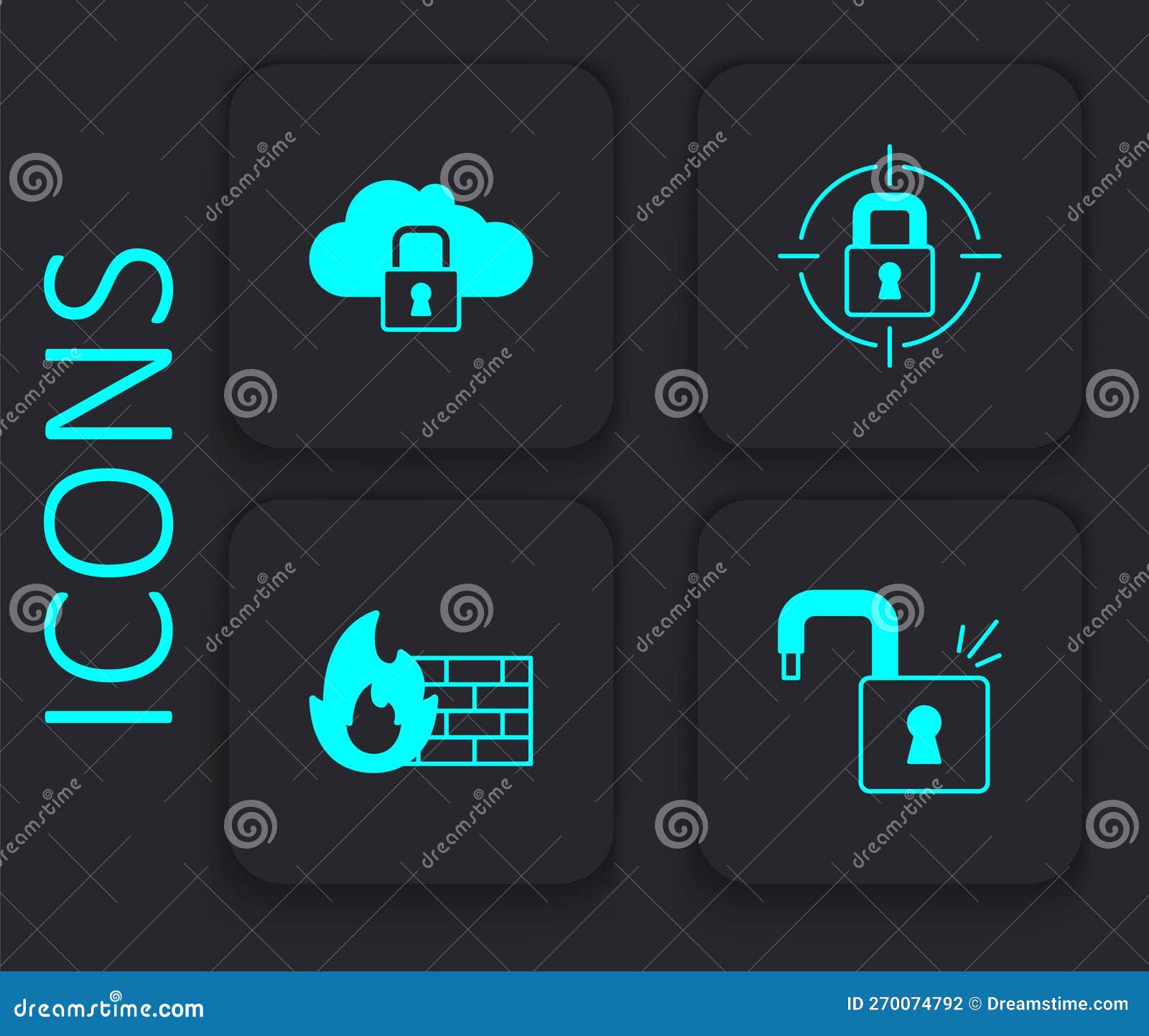 Set Open Padlock, Cloud Computing, Lock and Firewall, Security Wall ... Set Open Padlock, Cloud Computing, Lock and Firewall, Security Wall ...