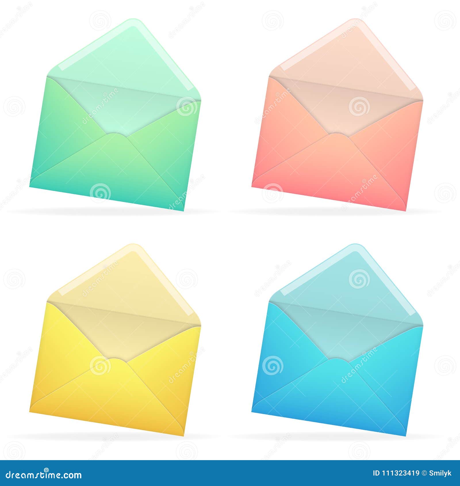 Set of Open Paper Blue, Pink, Green, Yellow Envelopes. Stock Vector ...