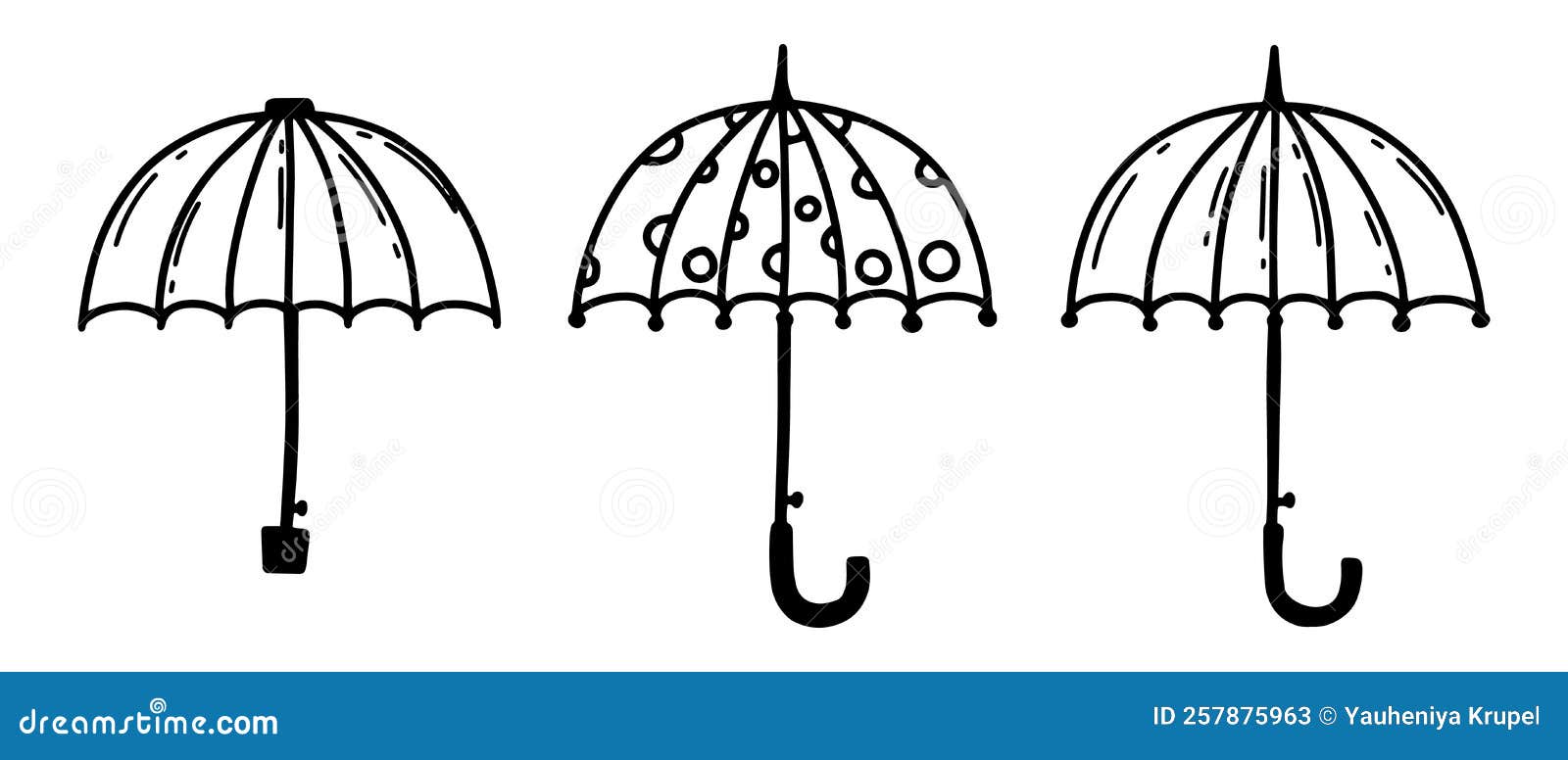 Set of Open Umbrellas. Doodle Umbrellas Stock Illustration ...