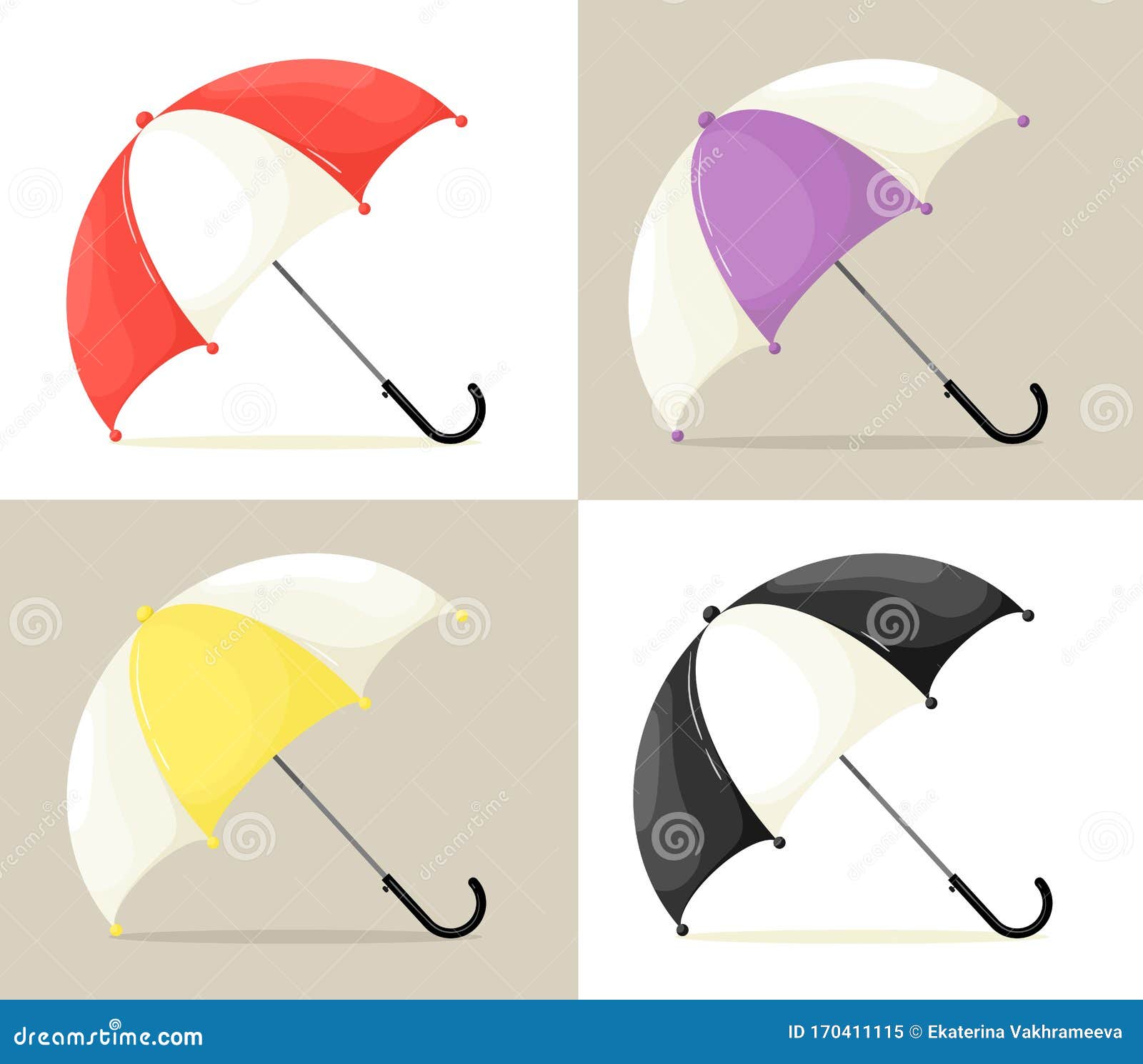 Set of Open Umbrellas. Vector Illustration in Cartoon Flat Style. Stock ...