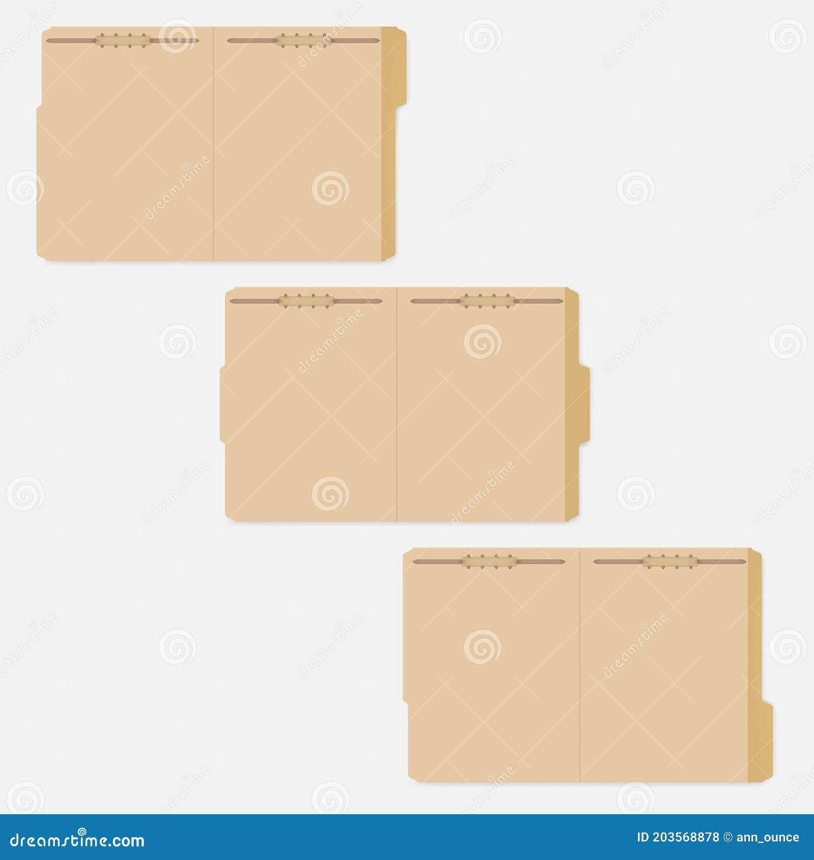 Opened Variously Tabbed File Folders with Fastener To Keep Paper Sheets ...