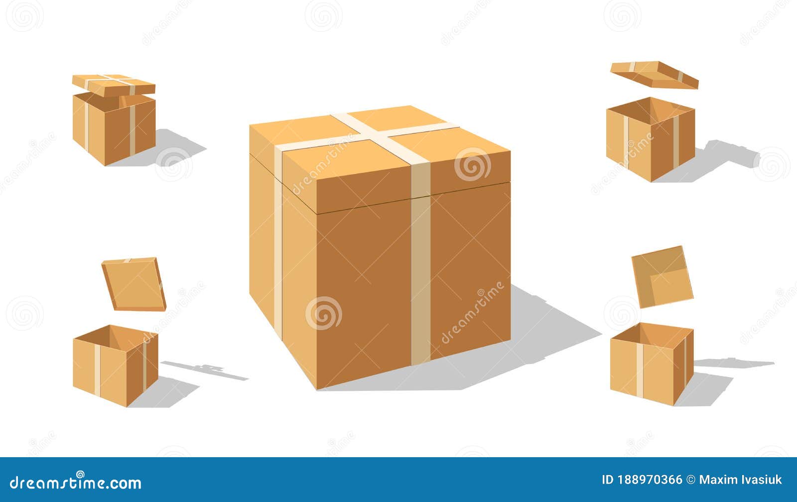 Set of Opening Boxes at Different Angles in Perspective. Carton Gift ...