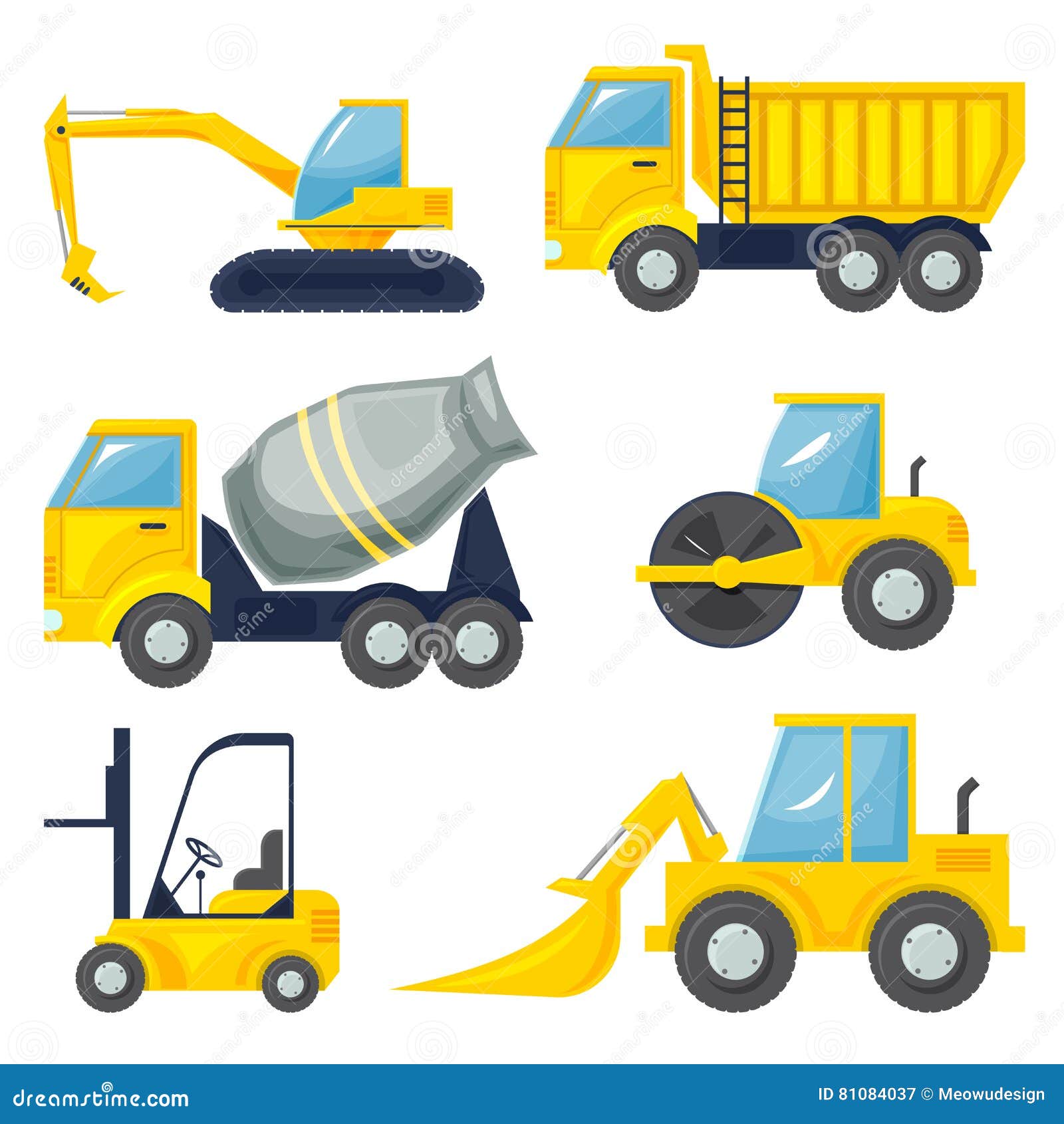 Set of Operating Machinery Vector Illustration Stock Vector ...