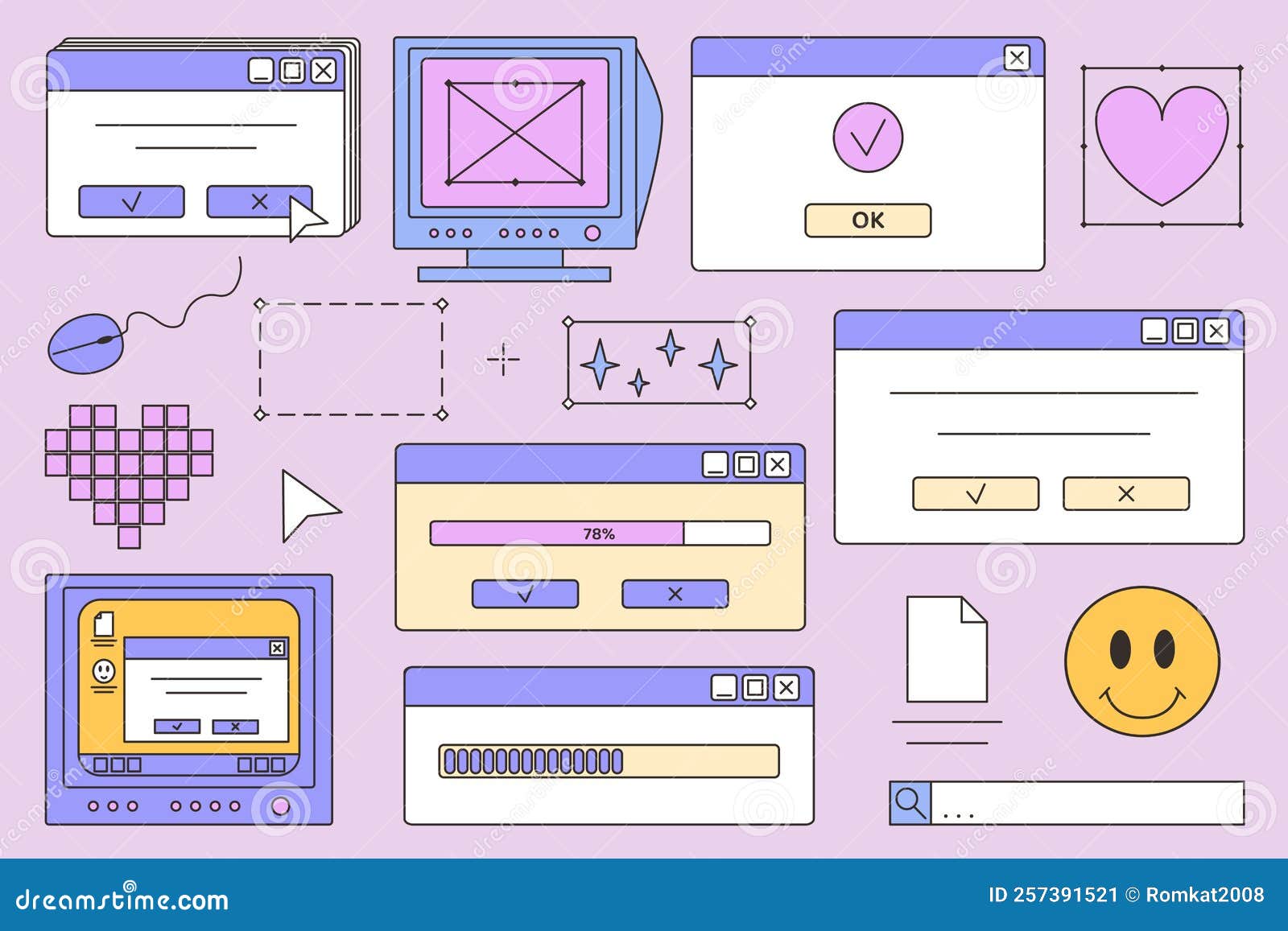 Set of Operating System, Old Computer Window Stock Vector ...