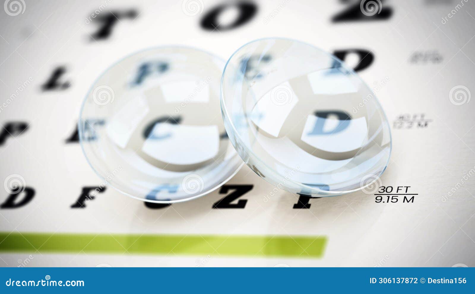 Set of Optical Lenses Standing on Eye Test Chart. 3D Illustration Stock ...