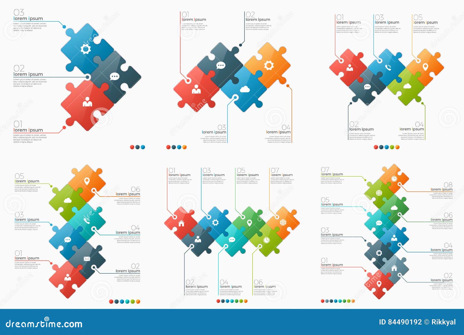 Set of 3-8 Option Infographic Templates with Puzzle Sections Stock ...