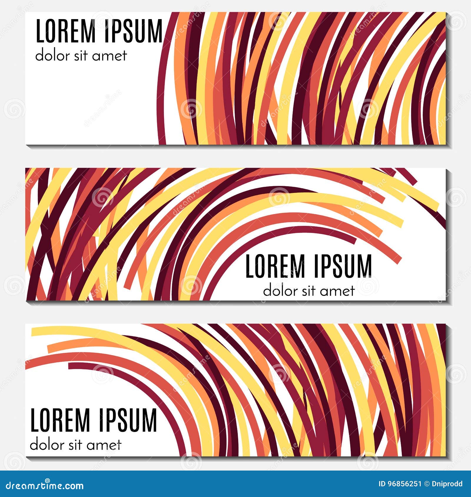 Set of Orange Abstract Header Banners with Curved Lines and Place for ...